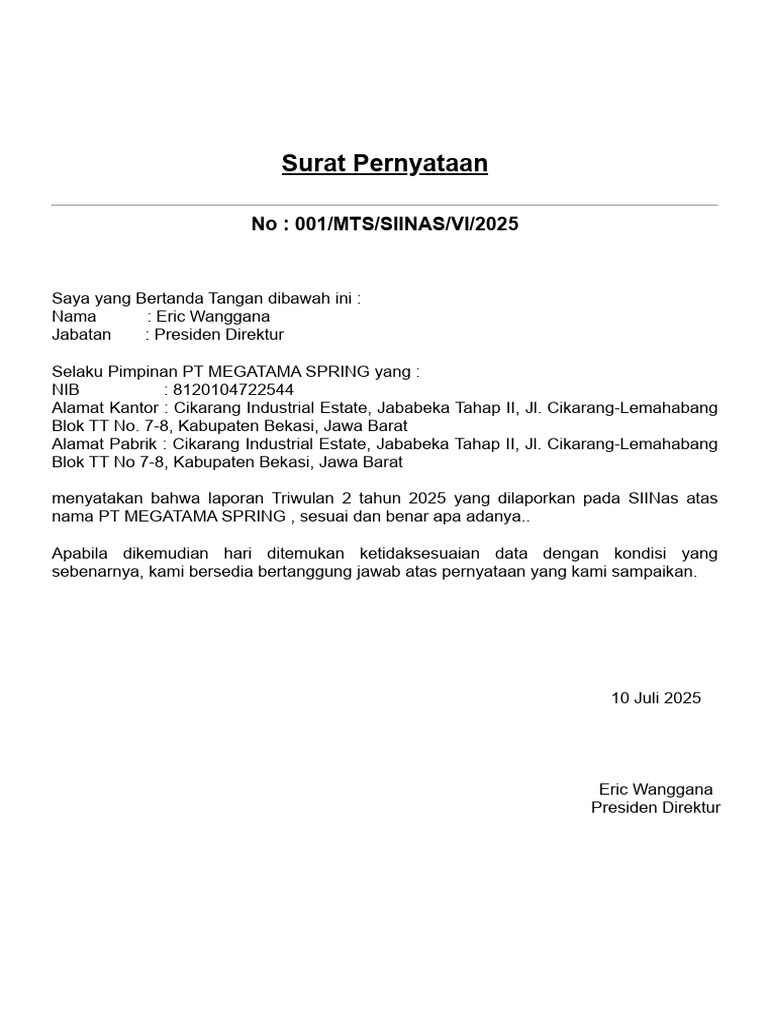 Laporan Triwulan 2 PT Megatama Spring | PDF