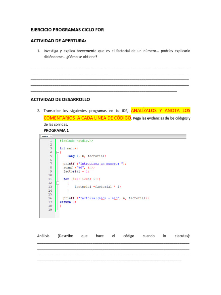 Ejercicio Programa Ciclo Do For | PDF