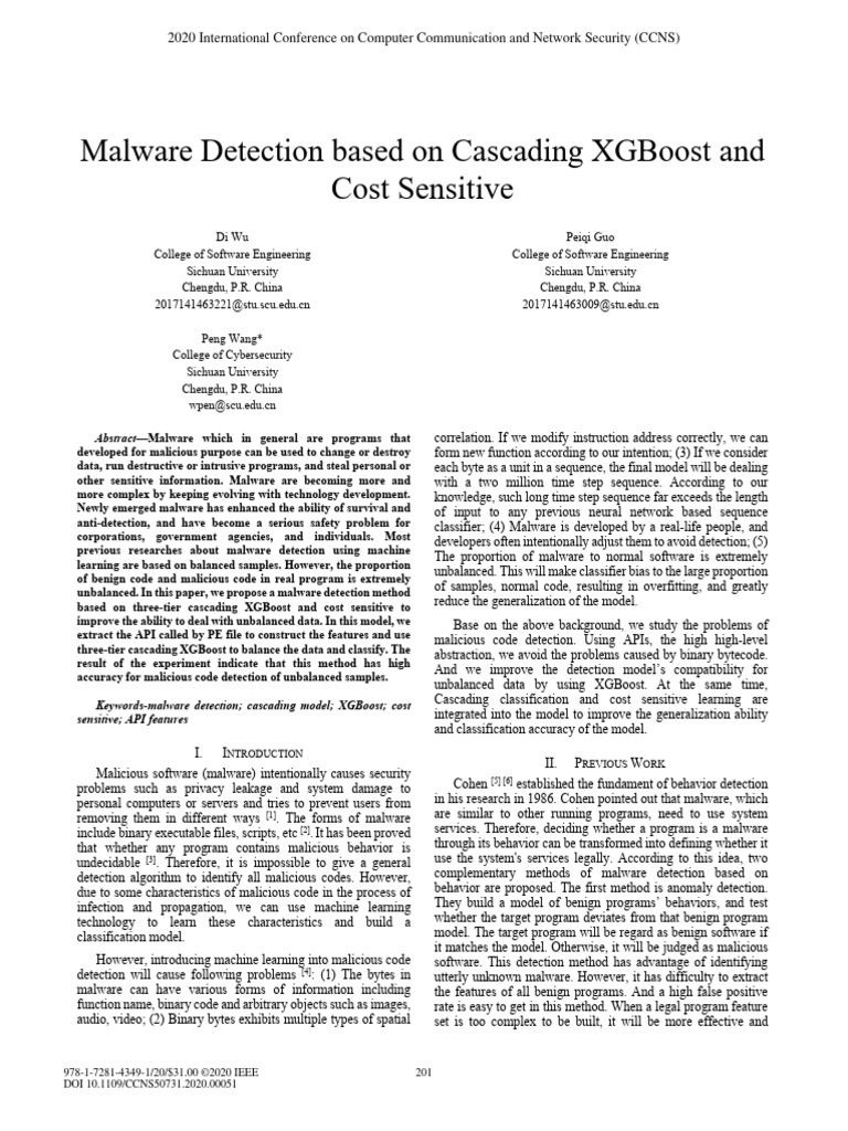 Malware Detection Based On Cascading XGBoost and Cost Sensitive | PDF