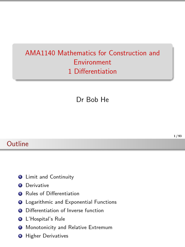 Mathematics for Construction: Differentiation | PDF | Function ...