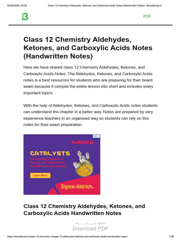 Class 12 Chemistry: Aldehydes & Ketones Notes | PDF | Ketone | Aldehyde