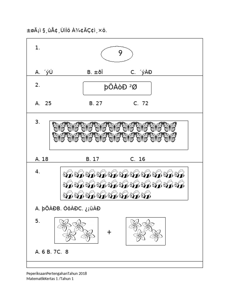 Year 1 Maths Mid Year Exam (Paper 1) 2018 | PDF