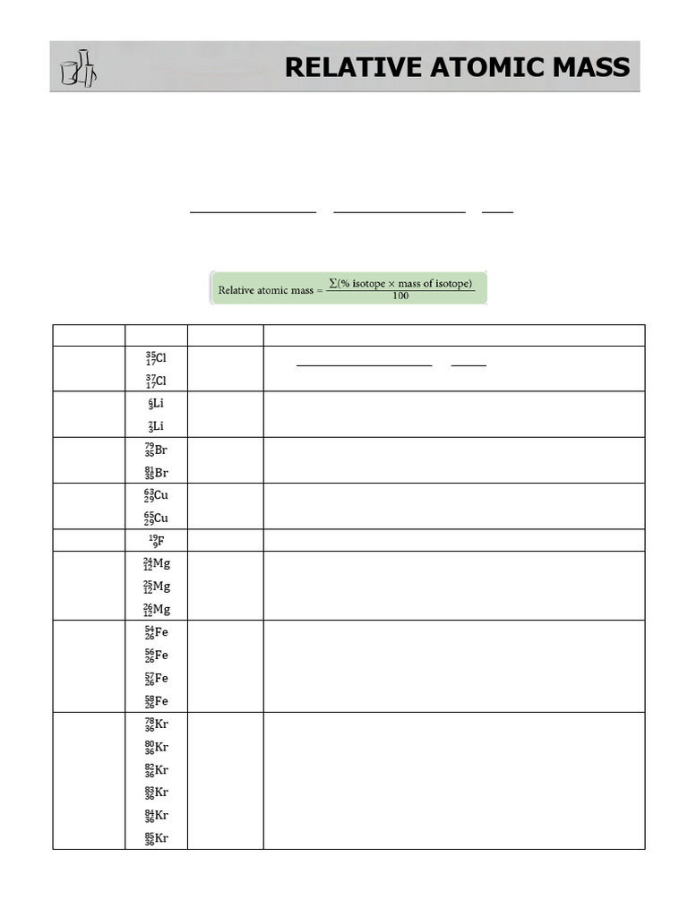 Relative Atomic Mass | PDF | Chemical Elements | Isotope