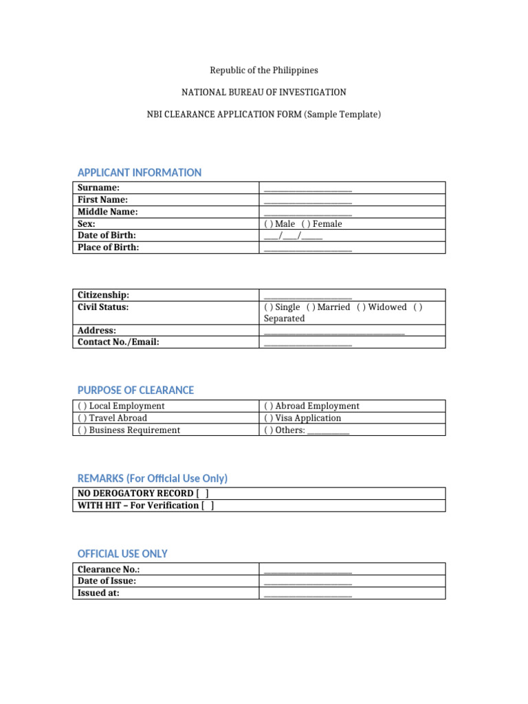 NBI Clearance Form 2025 Styled | PDF