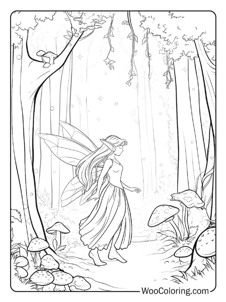 Fairy in The Forest Coloring Page | PDF