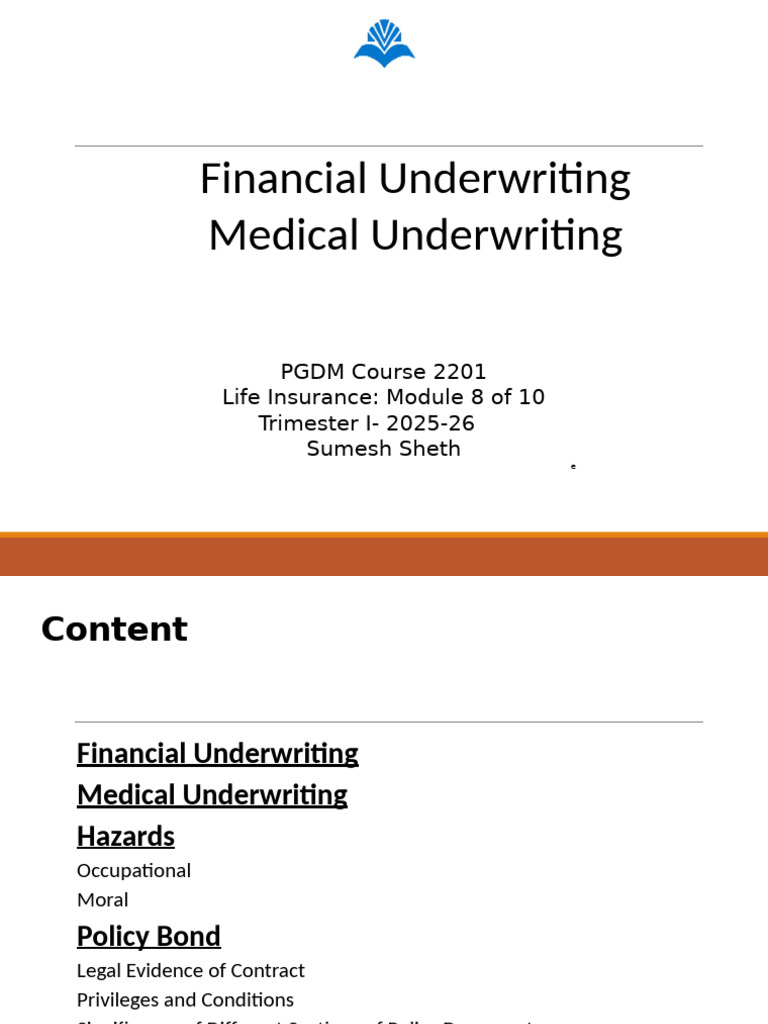 Module 8 - Financial and Medical Underwriting | PDF | Insurance ...