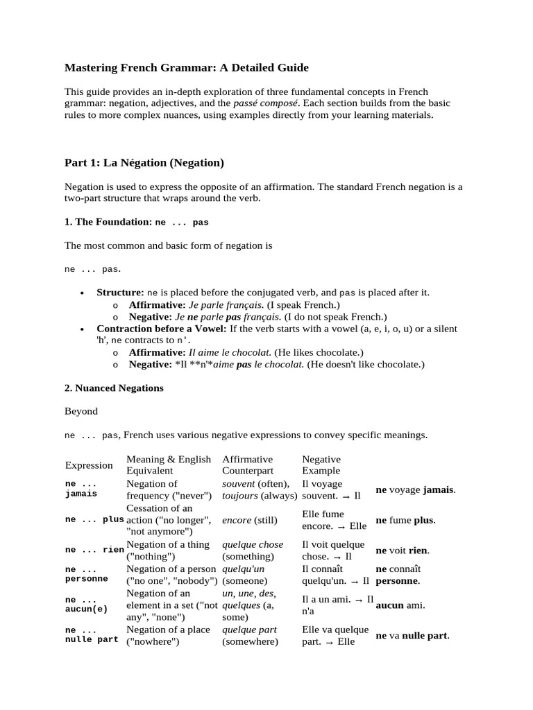 French Grammar Mastery Guide | PDF | Grammatical Gender | Linguistic ...