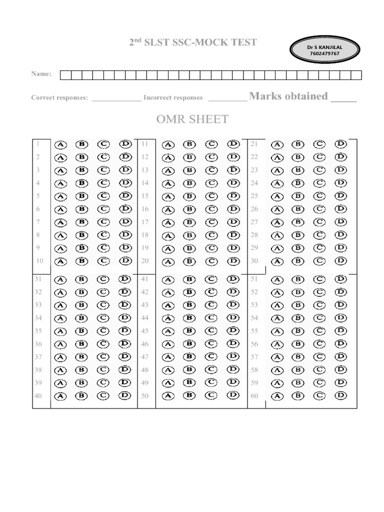 2nd SLST SSC Mock Test OMR Sheet | PDF | Optical Character Recognition ...