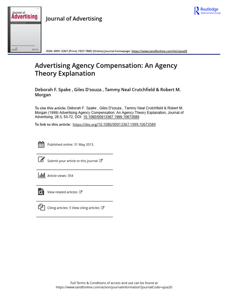 Advertising Agency Compensation An Agency Theory Explanation | PDF ...