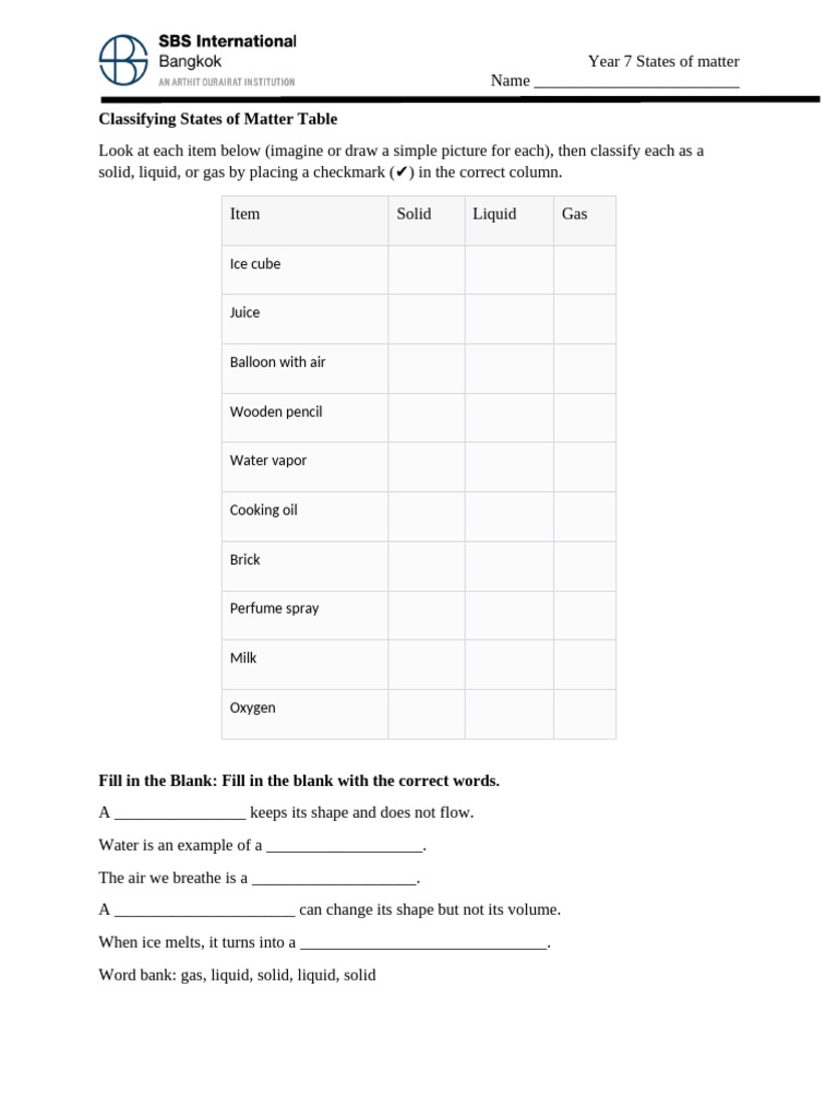 States of Matter Classification Guide | PDF | Liquids | Gases