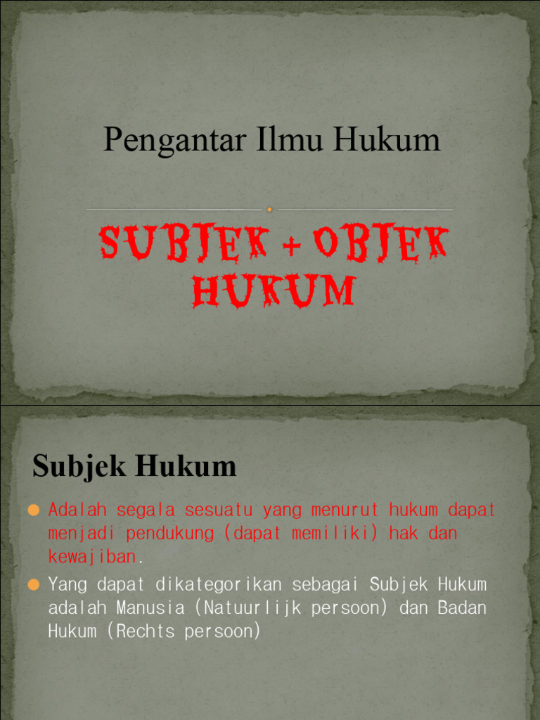 Subjek dan Objek Hukum dalam Ilmu Hukum | PDF