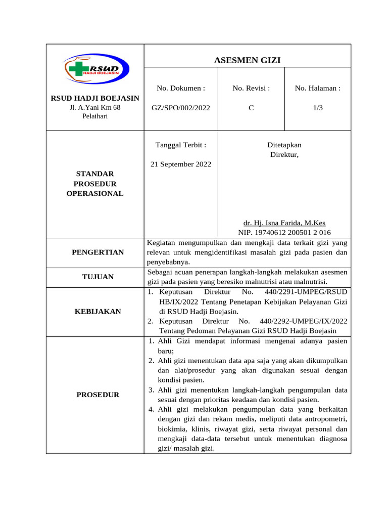 Spo Asesmen Gizi 2022 | PDF