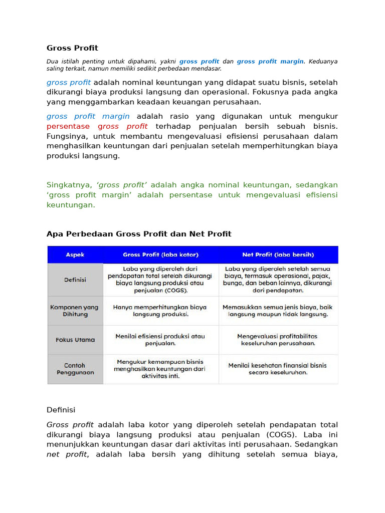 Definisi Gross Profit Dan Gross Profit Margin | PDF