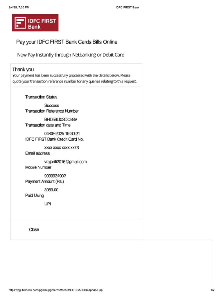 IDFC First Bank Bill | PDF
