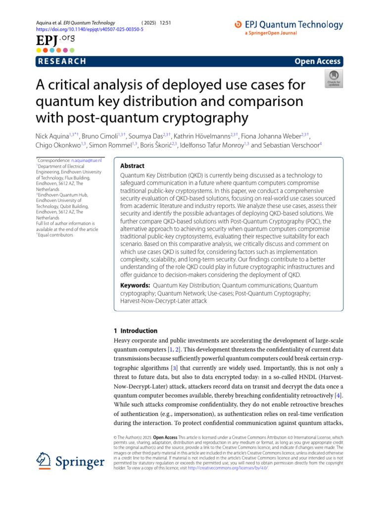 A Critical Analysis of Deployed Use Cases For Quantum Key Distribution ...