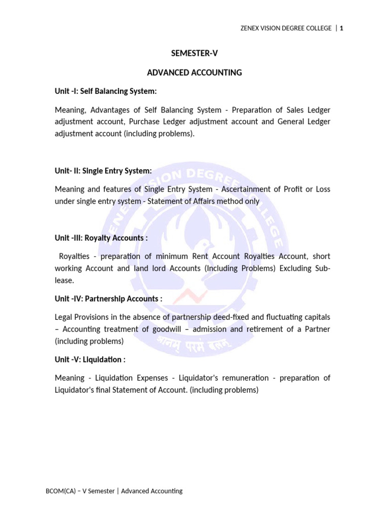 Advanced Accounting Concepts Overview | PDF | Debits And Credits ...