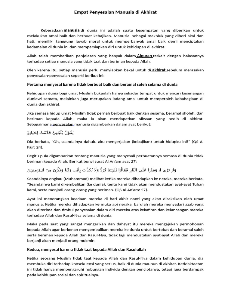Empat Penyesalan Manusia Di Akhirat | PDF