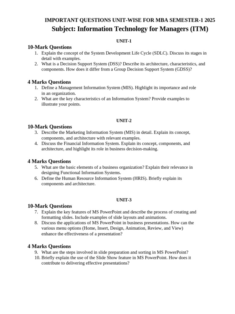 Imp Questions Unit-Wise | PDF | Enterprise Resource Planning | Information Technology