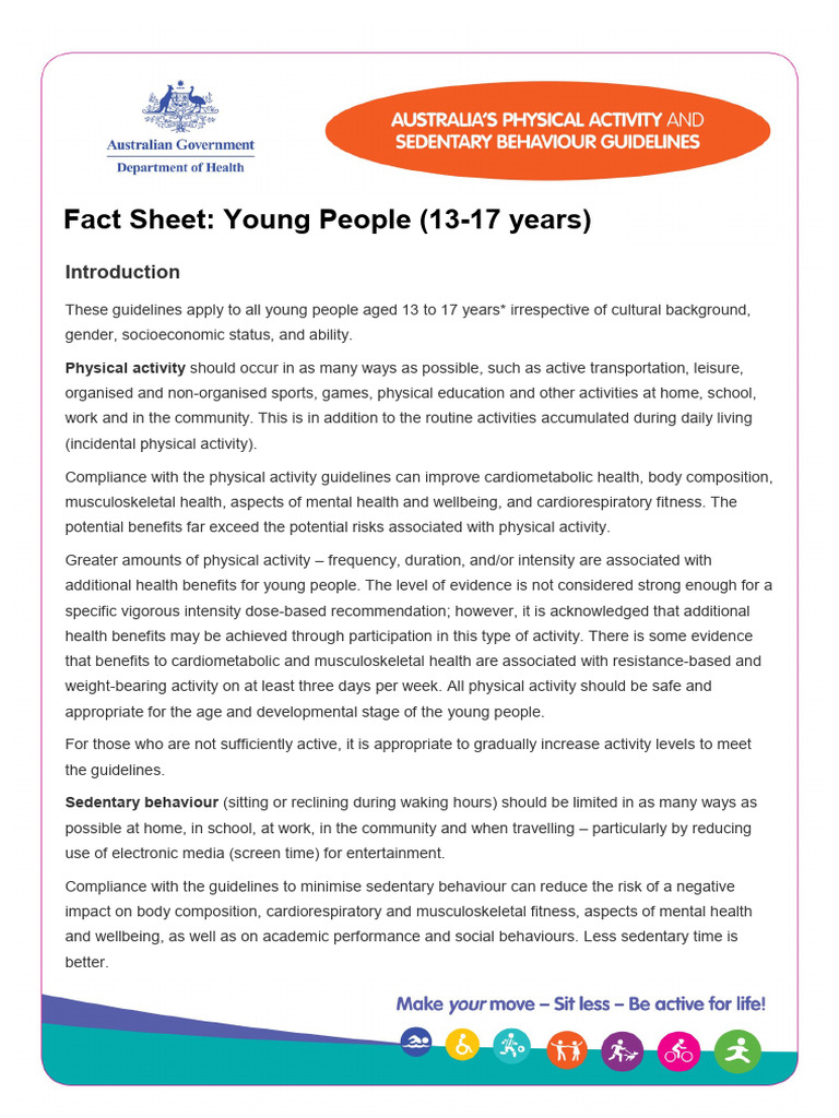Physical Activity Fact Sheet 13-17 Years | PDF | Sedentary Lifestyle ...