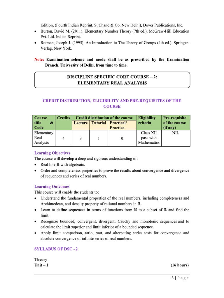 MH I Real Analysis Syllabus | PDF