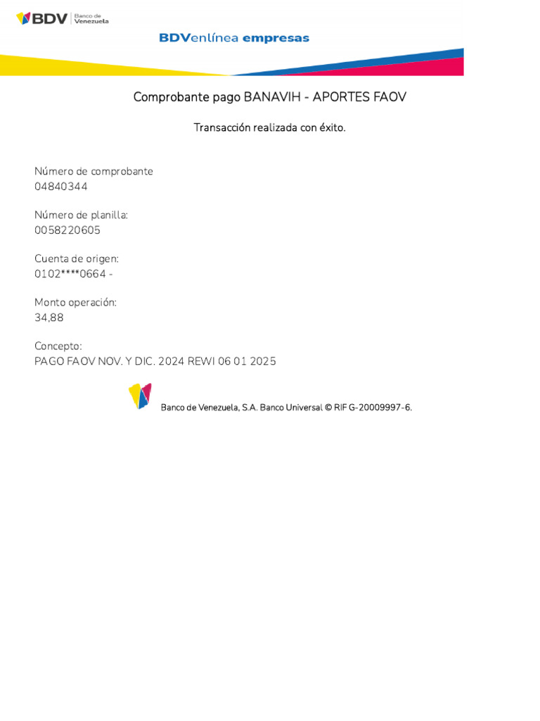 Pago Faov Noviembre y Diciembre 2024 de Rewi 06012025 | PDF