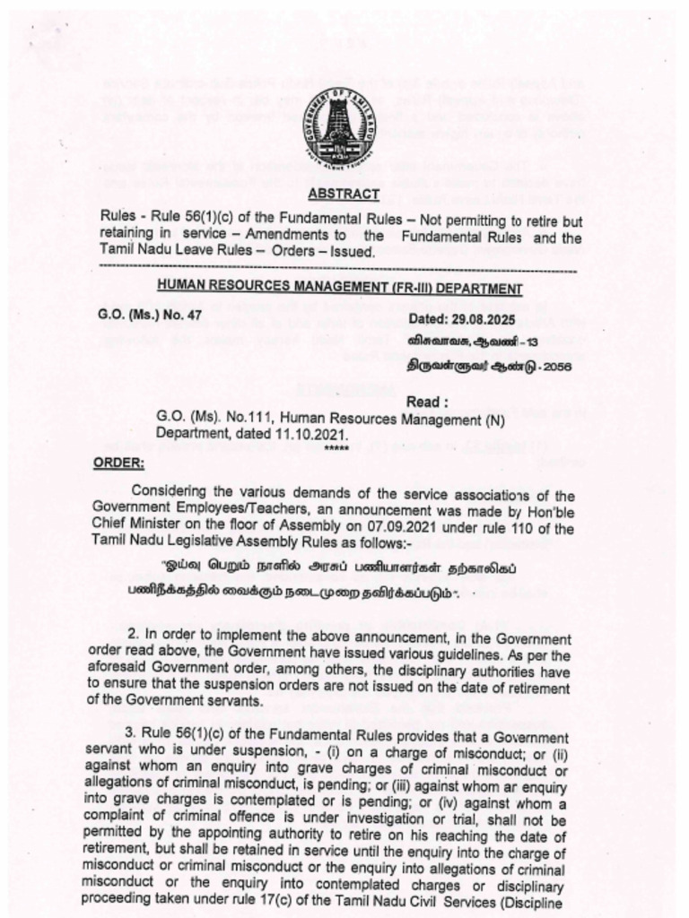 G.O. (MS.) No. 47 Human Resources Management (FR-III) Department Dated ...