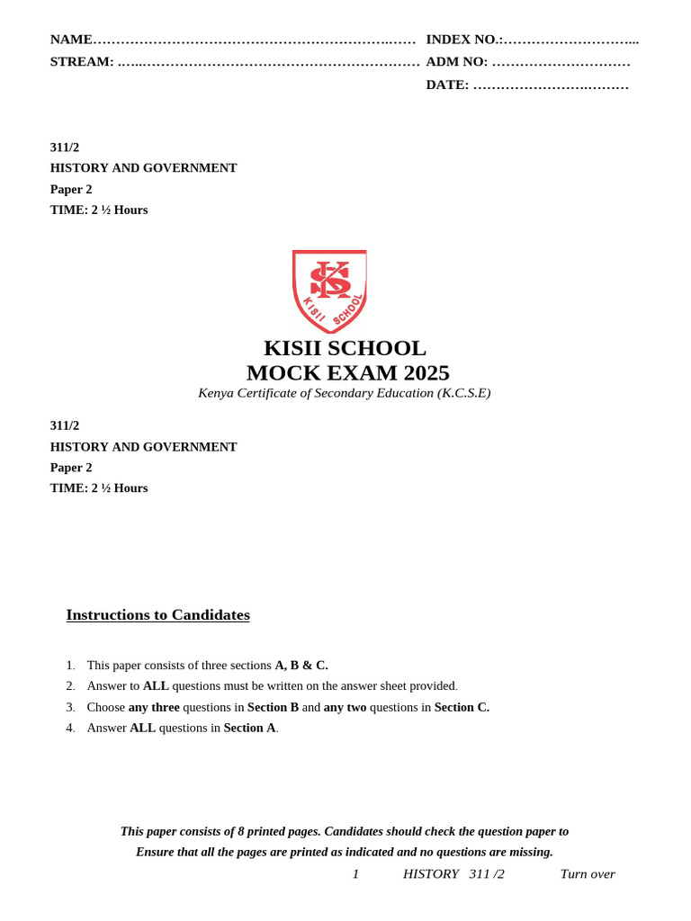 History Form Four Pp2 QP | PDF