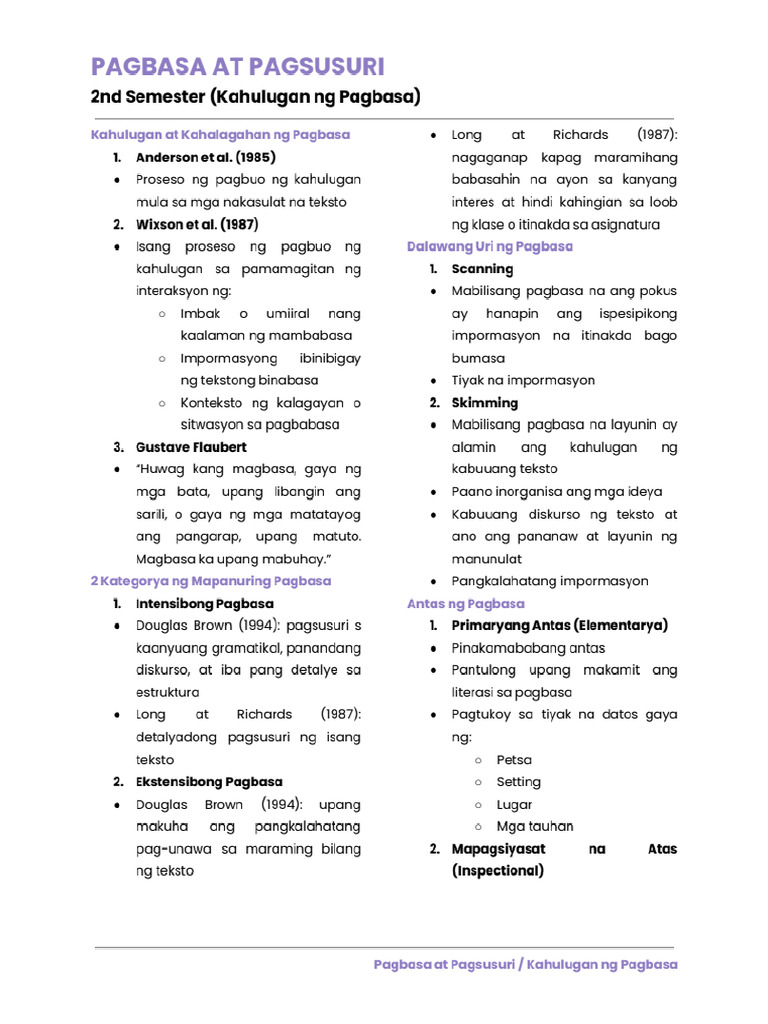 Pagbasa at Pagsusuri Kahulugan NG Pagbasa | PDF