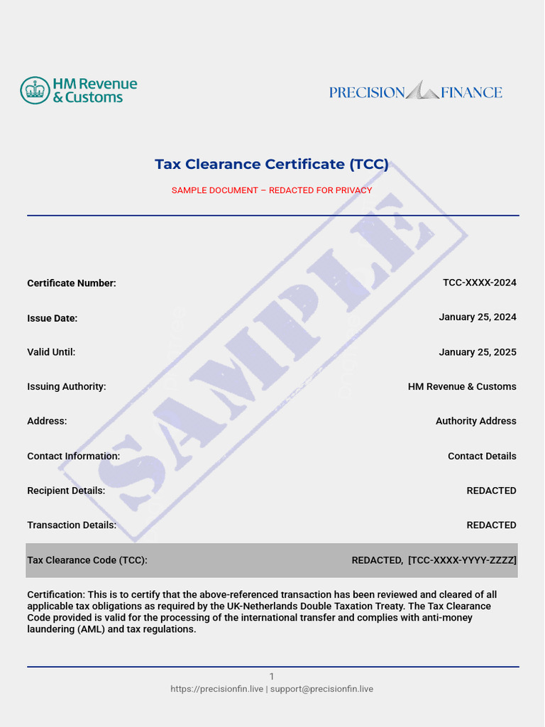 Sample Tax Clearance Certificate (TCC) | PDF | Taxes | Payments