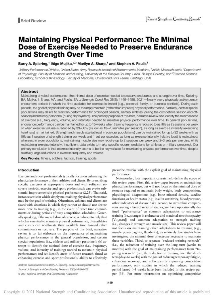 Maintaining Physical Performance The Minimal Dose.35 | PDF | Strength ...
