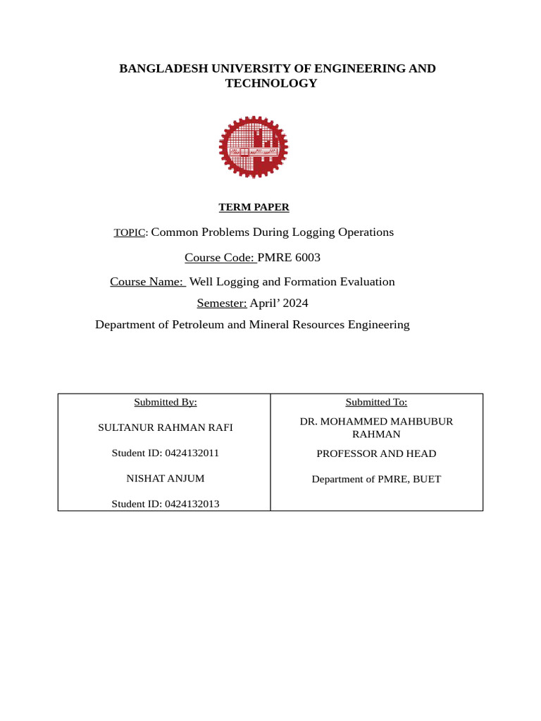 Common Problems During Logging Operatios | PDF | Oil Well | Petroleum ...