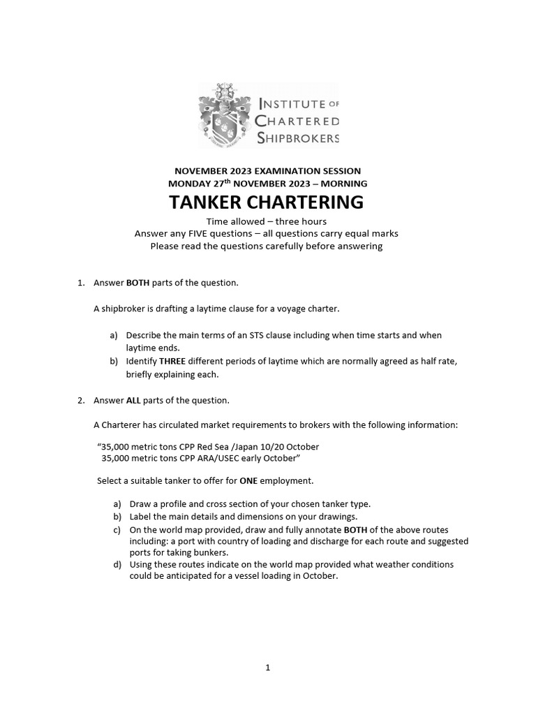 Tanker Chartering Nov 23 | PDF | Oil Tanker | Freight Transport