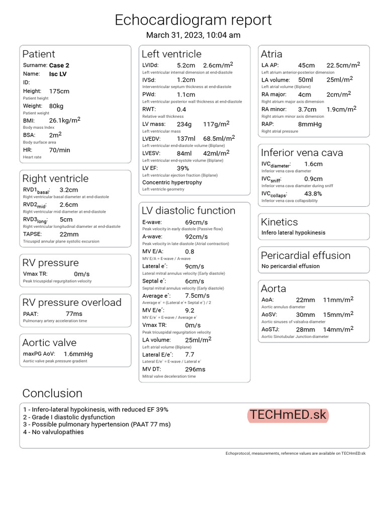 Echocardiogram Report Summary: March 2023 | PDF | Ventricle (Heart) | Aorta
