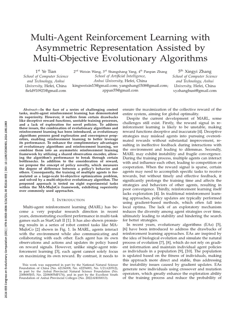 Multi-Agent Reinforcement Learning With Asymmetric Representation Assisted by Multi-Objective ...