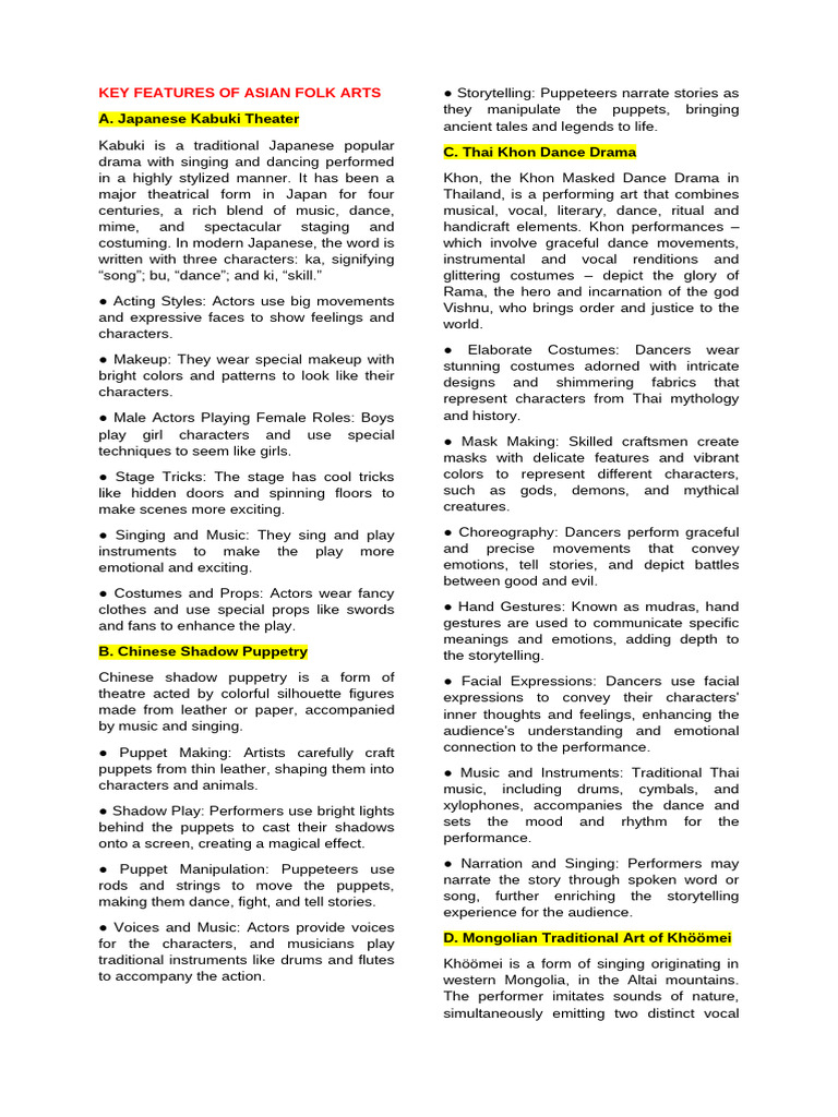 G8 Key Features of Asian Folk Arts | PDF | Performing Arts | Puppets