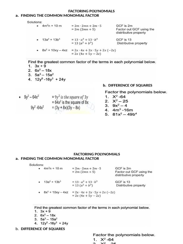 Factoring Polynomials Guide | PDF