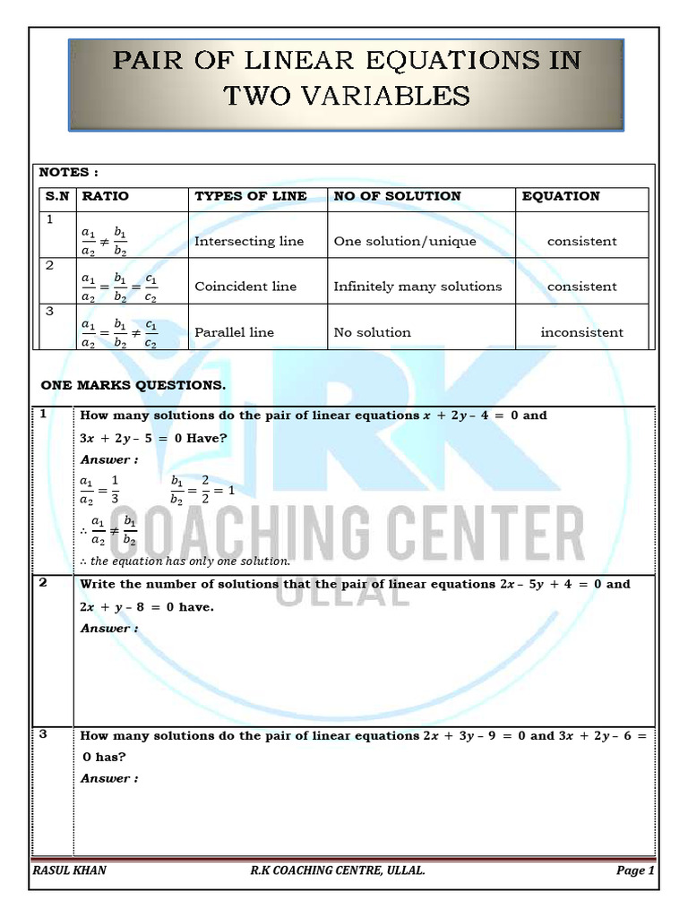 Solving Linear Equations by Substitution | PDF | System Of Linear ...