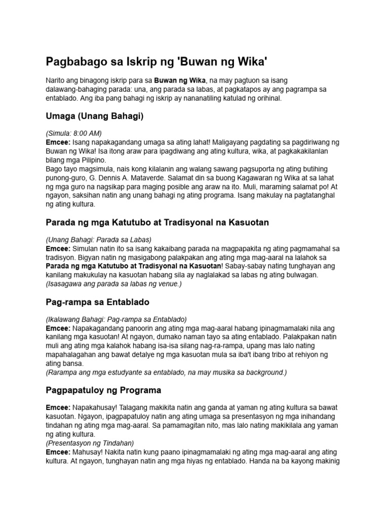 Buwan NG Wika Script | PDF