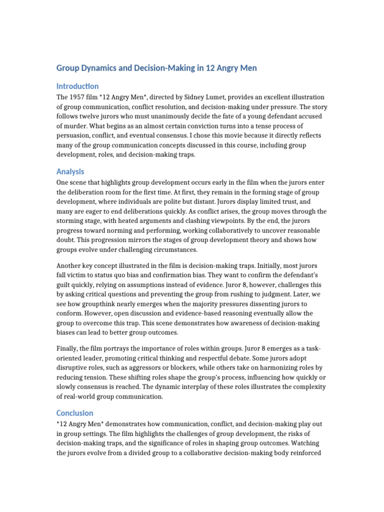 Group Dynamics in 12 Angry Men | PDF | Decision Making | Social Psychology