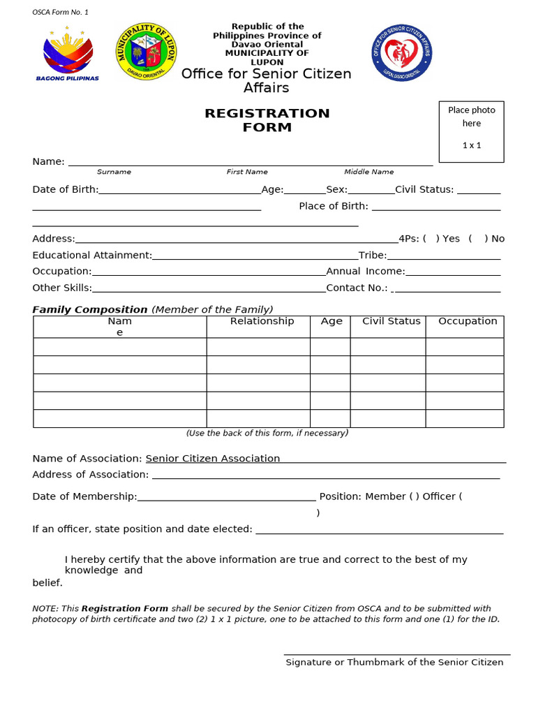 Senior Citizen Registration Form | PDF | Birth Certificate | Government