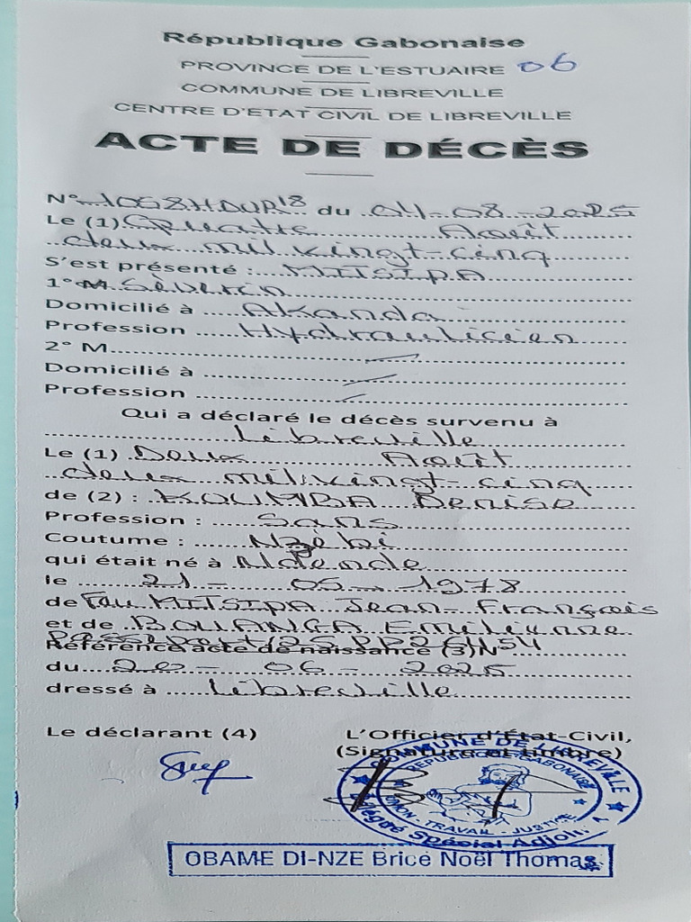 Acte de Décès - Librevill | PDF