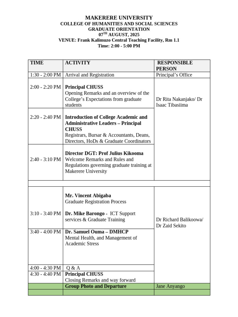 Makerere University Graduate Orientation 2025 | PDF