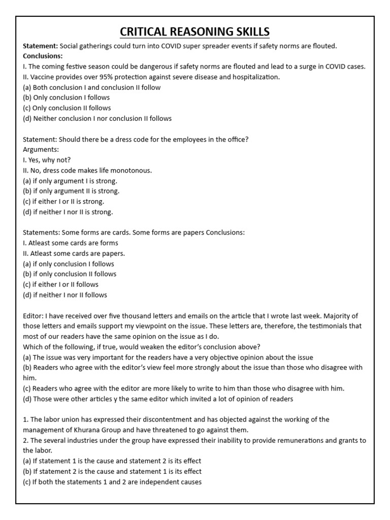Critical Reasoning Skills Assessment | PDF | Couch