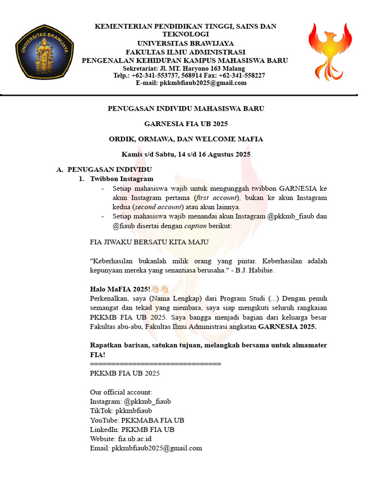 PKKMB FIA UB 2025: Panduan Mahasiswa Baru | PDF