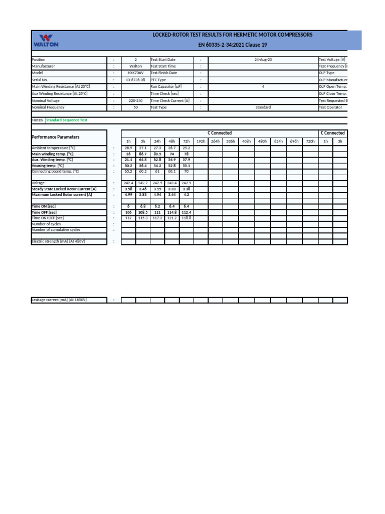 6736.08 HXK70AV Locked Rotor Test 3days | PDF | Voltage | Volt
