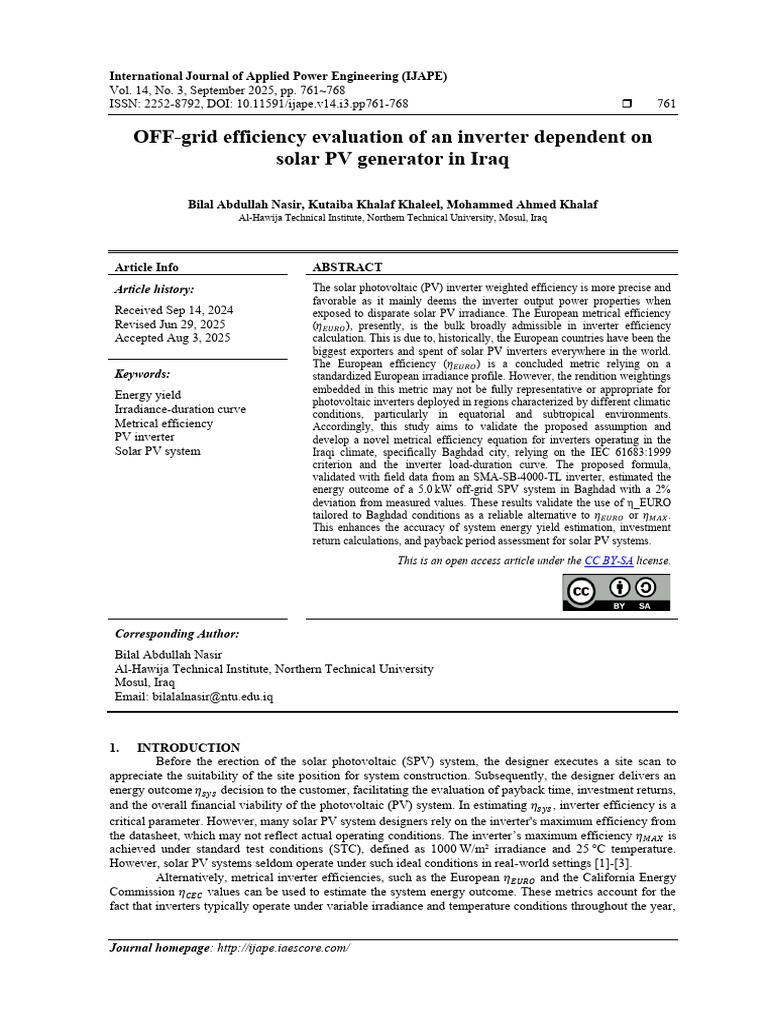 Off-Grid Inverter Efficiency in Iraq | PDF | Photovoltaic System ...