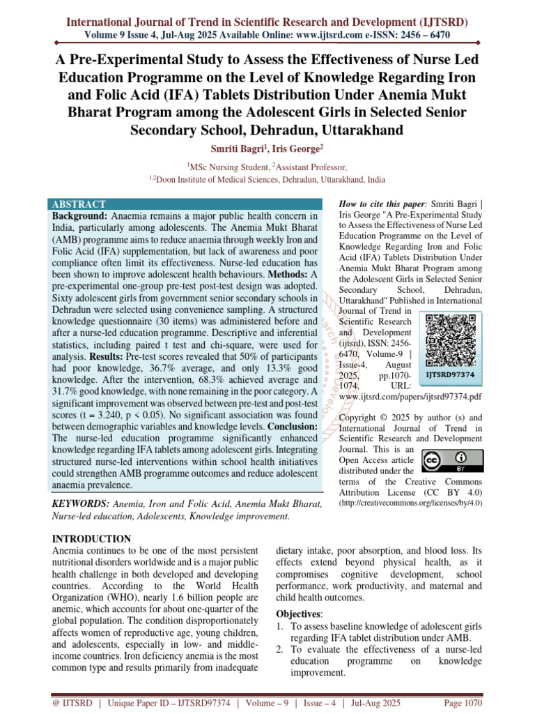 A Pre Experimental Study To Assess The Effectiveness of Nurse Led ...