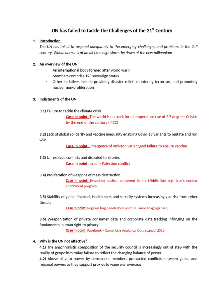 UN's Inadequate Response to 21st Century Challenges | PDF | United ...