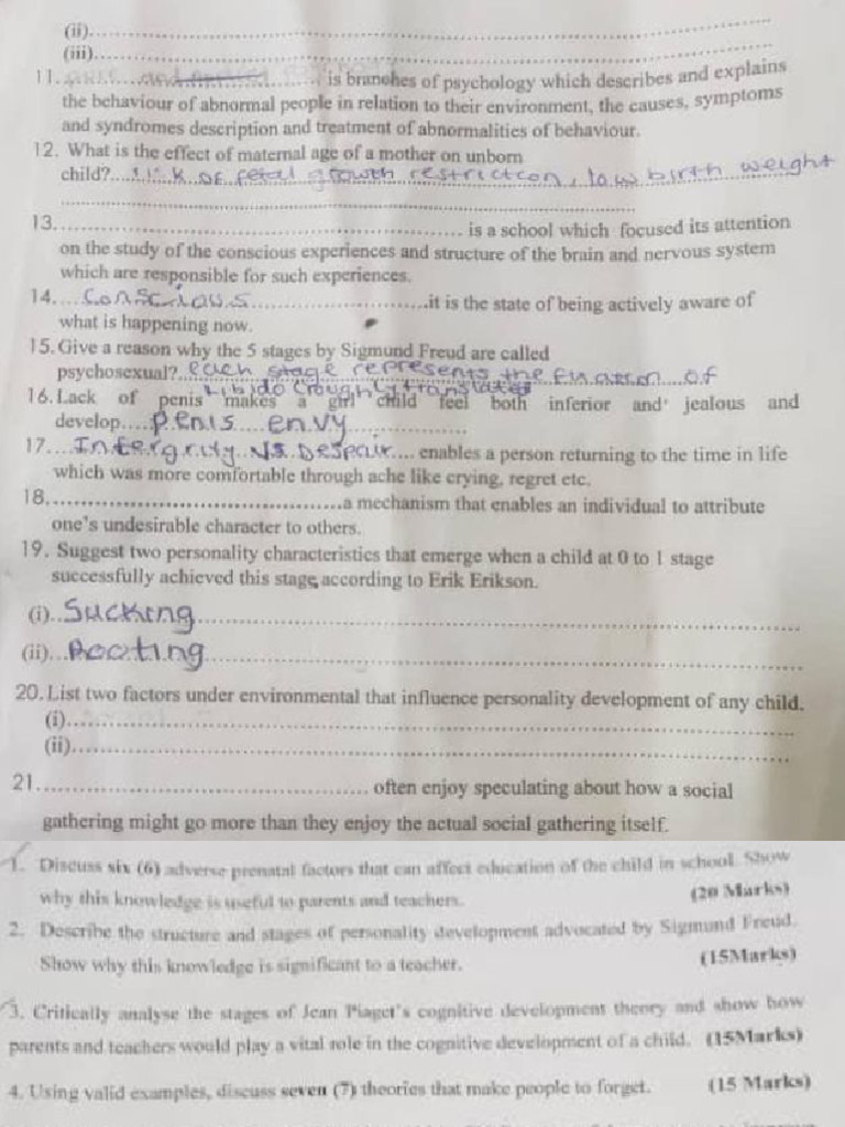 Psychology Question Paper | PDF