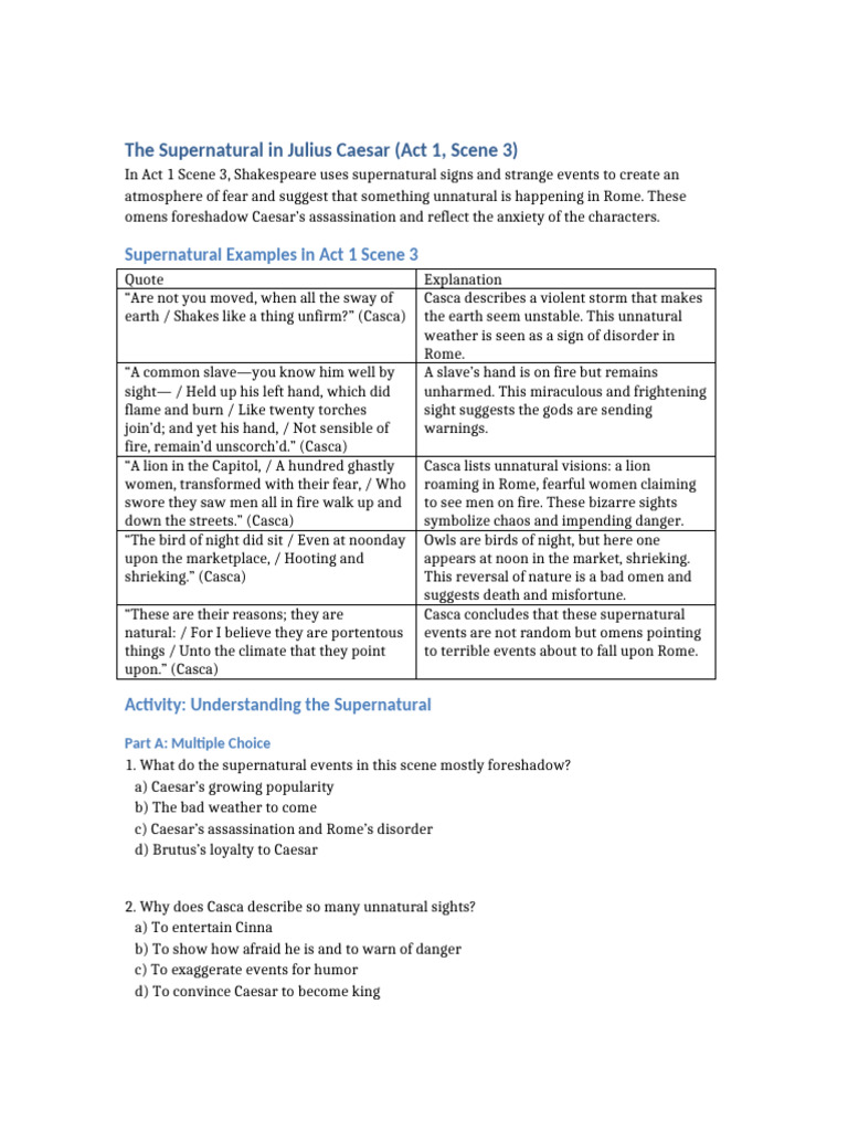 Supernatural JuliusCaesar Handout | PDF | Julius Caesar